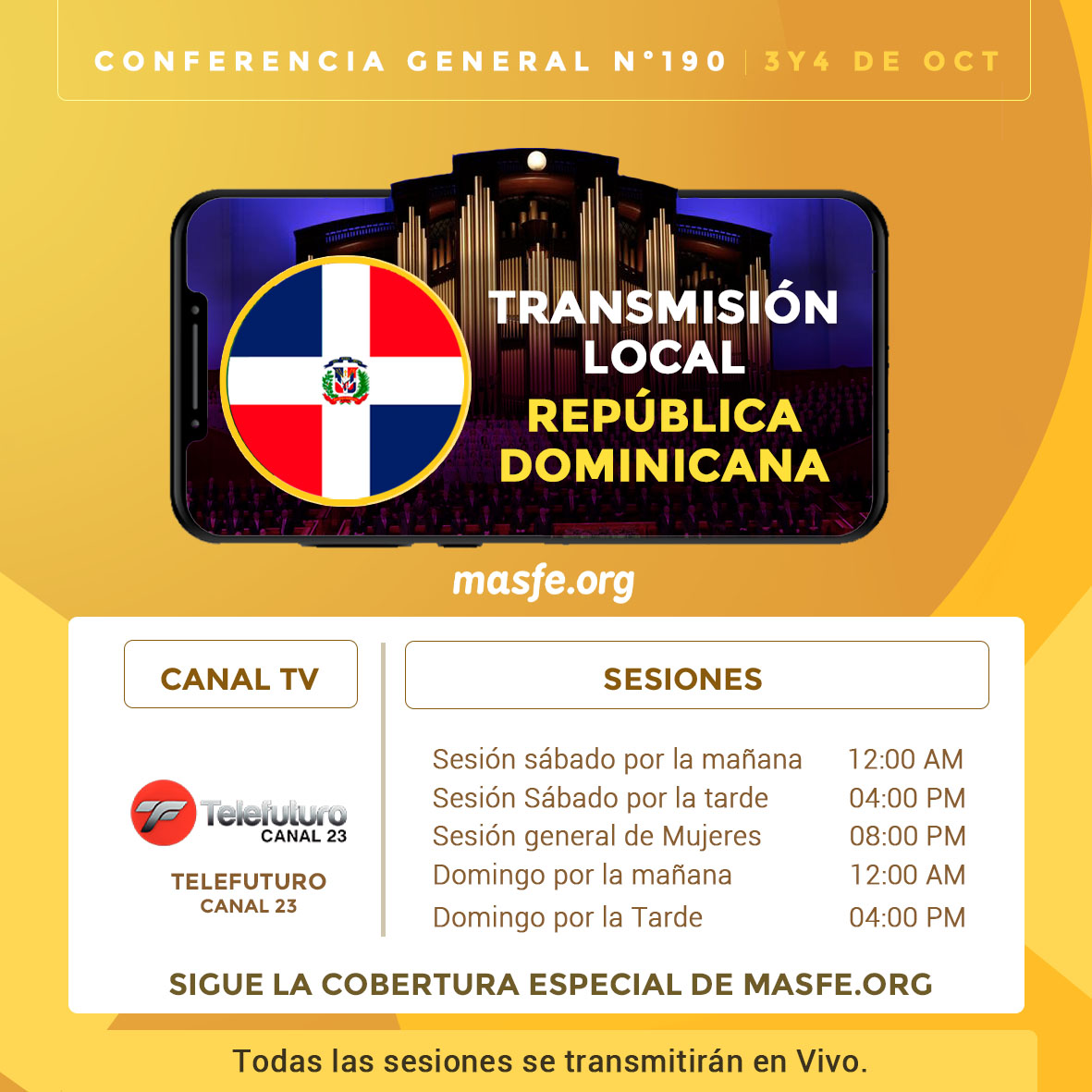 Los canales de radio y televisión que transmitirán la Conferencia General